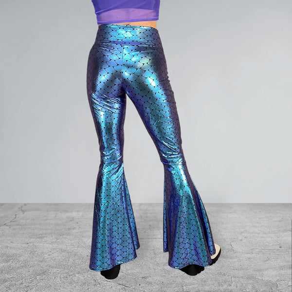 High-Waist Holographic Mermaid Flare Pants | Peridot Clothing
