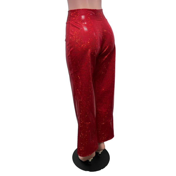 Red Shattered Glass Holographic Straight Wide Leg Pants - Optional ...