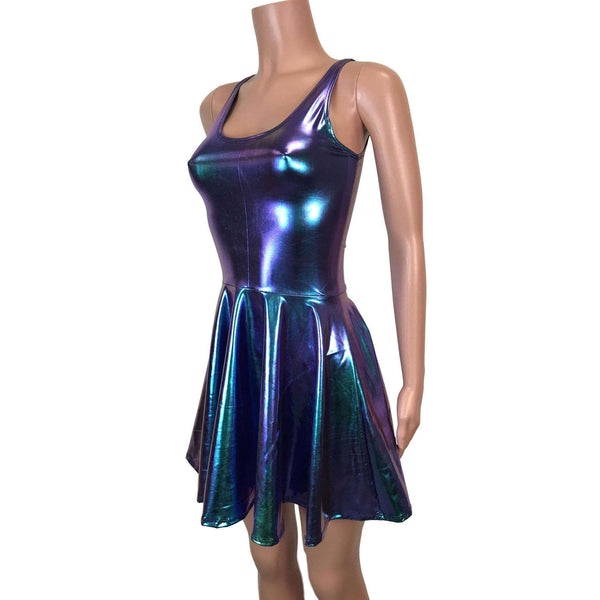 Holographic Oil Slick Skater fit n flare Tank Dress | Peridot Clothing